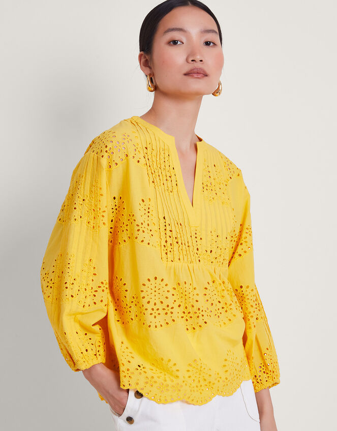Serena Broderie Top Yellow | Tops & T-shirts | Monsoon UK.