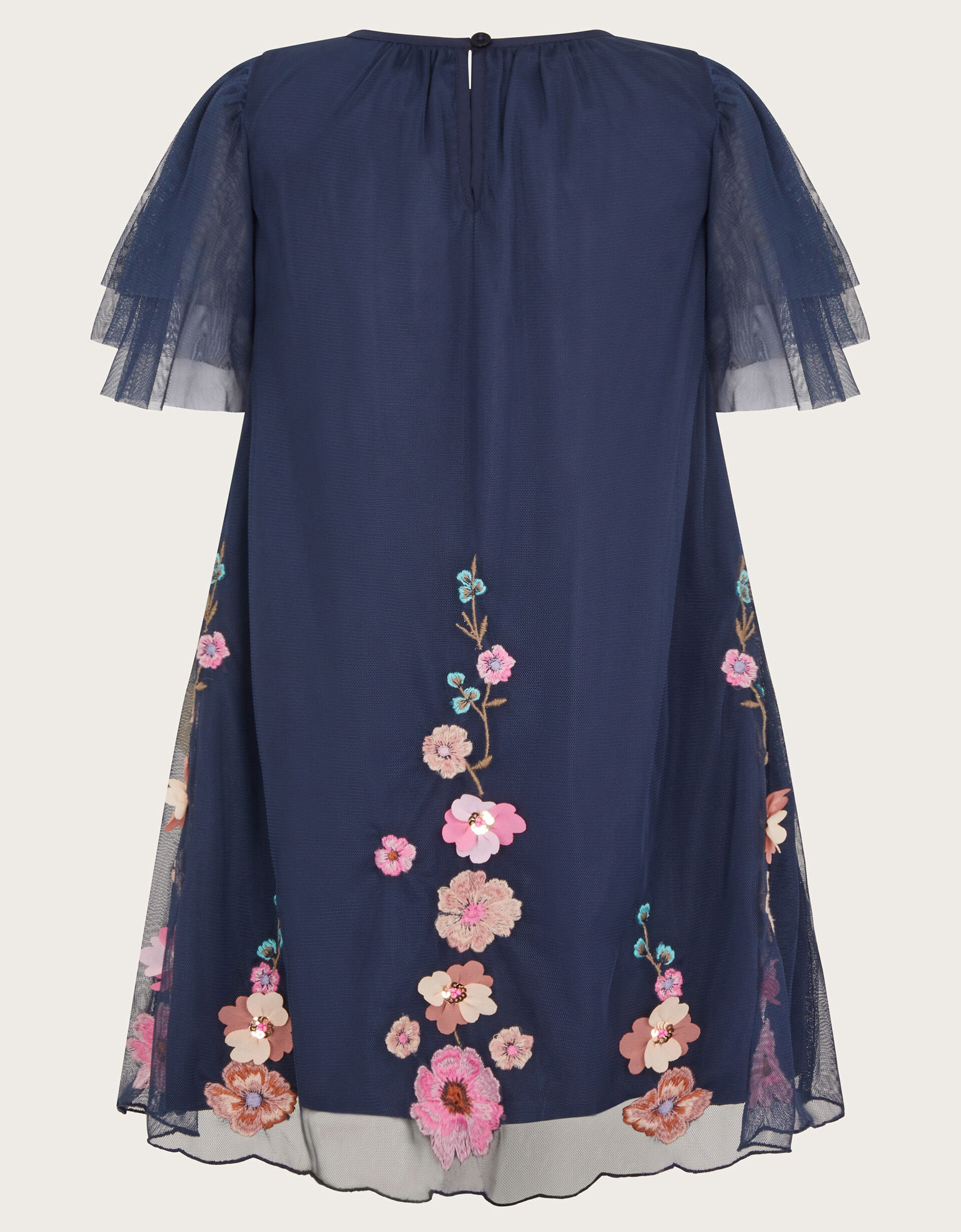Floral Embellished Mesh Dress Blue