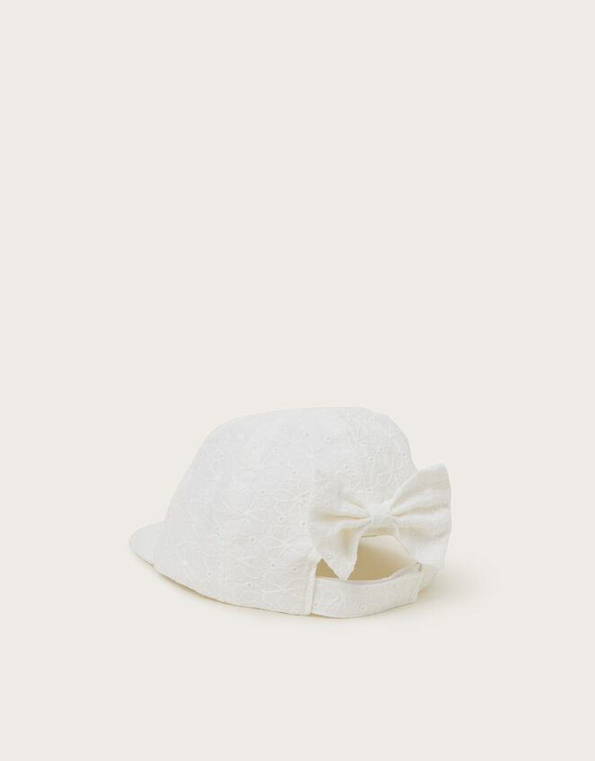 Baby Broderie Bow Cap White