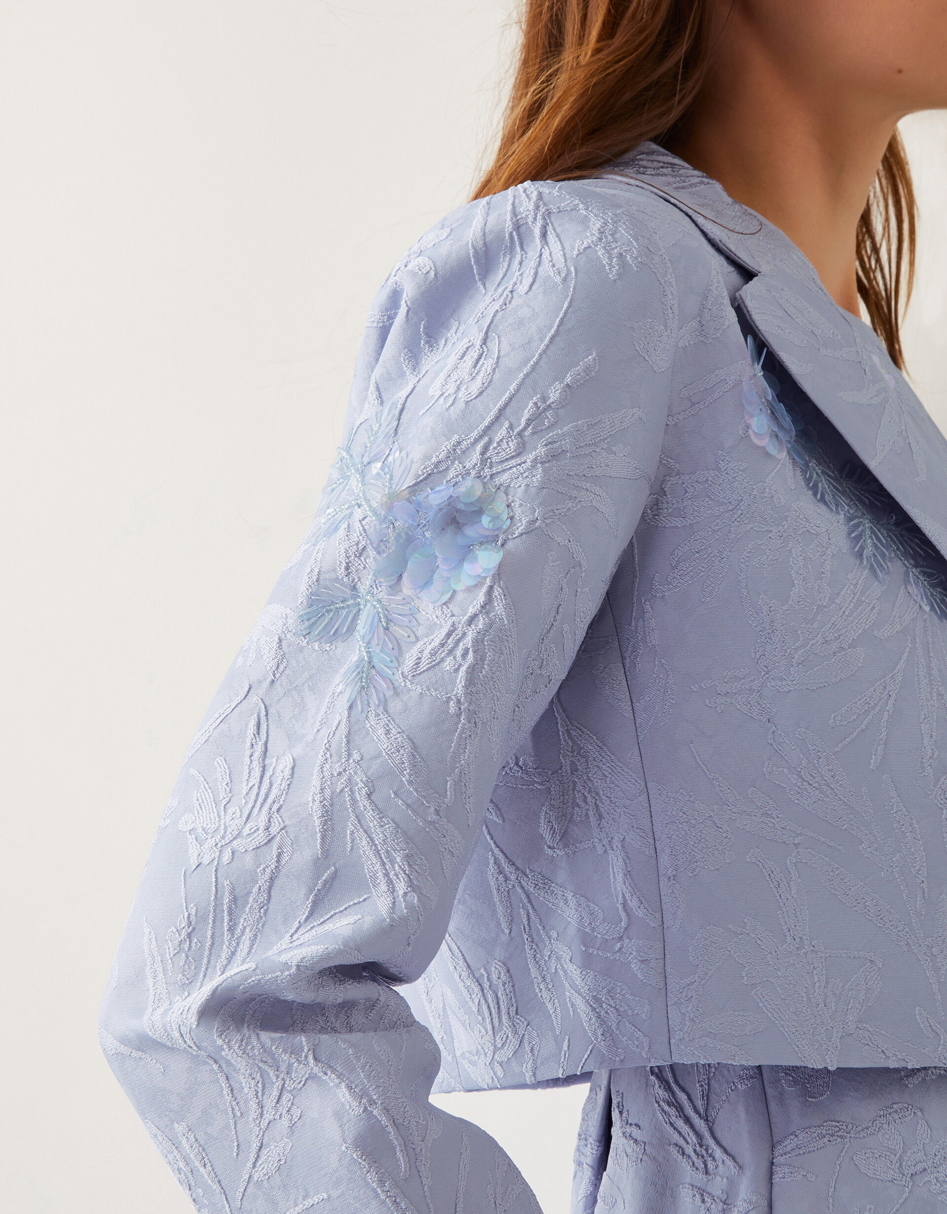 Faye Hand-Beaded Jacquard Cropped Bridal Jacket Blue | Women's Jackets ...