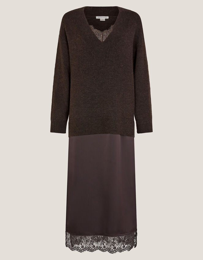 Fay Jumper Slip Dress Brown | Knit Dresses | Monsoon UK.