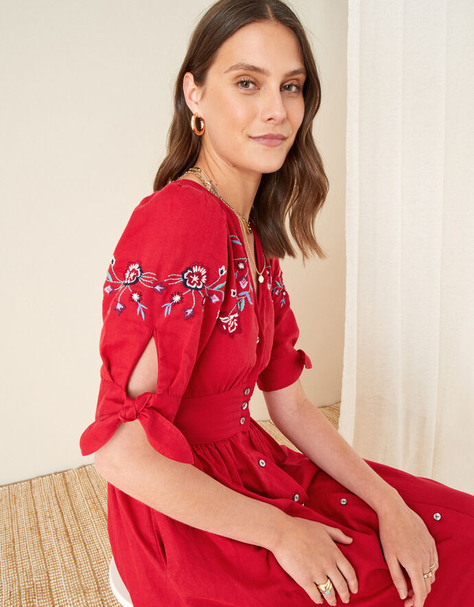 Dolly Floral Embroidered Midi Dress Red | Day Dresses | Monsoon UK.