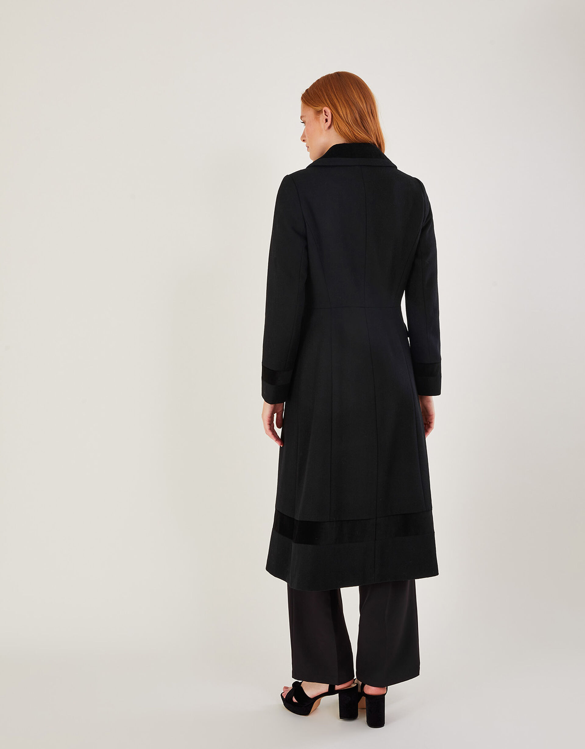 Serena Velvet Detail Coat Black