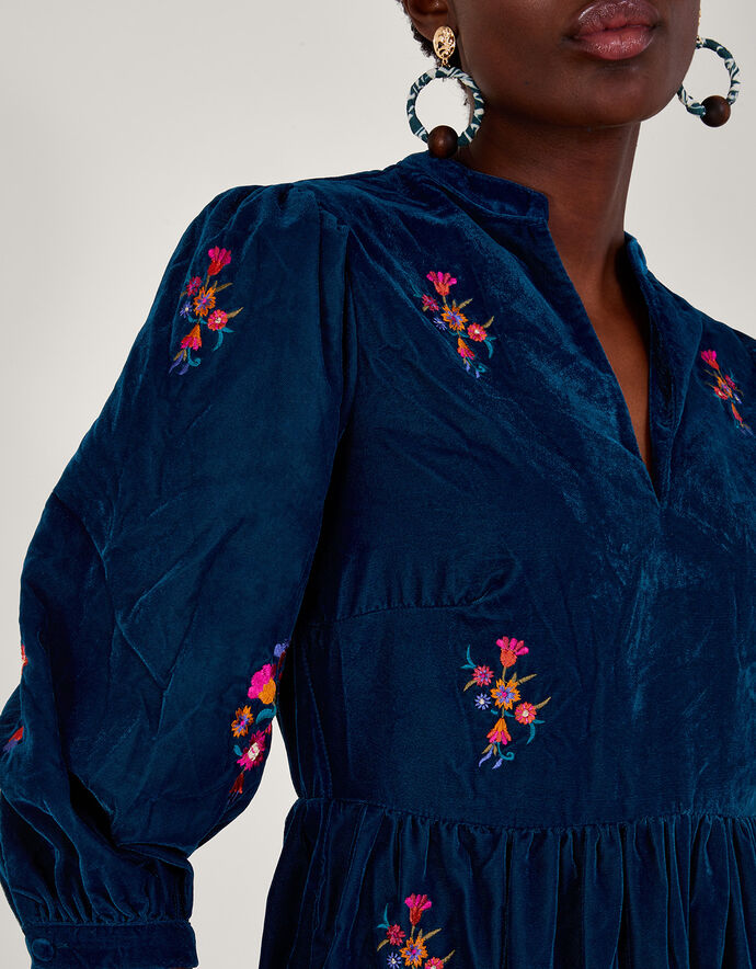 Faith Embroidered Velvet Dress Teal