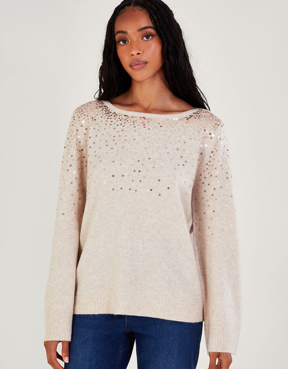Serena Sequin Jumper Camel | Knitwear | Monsoon UK.