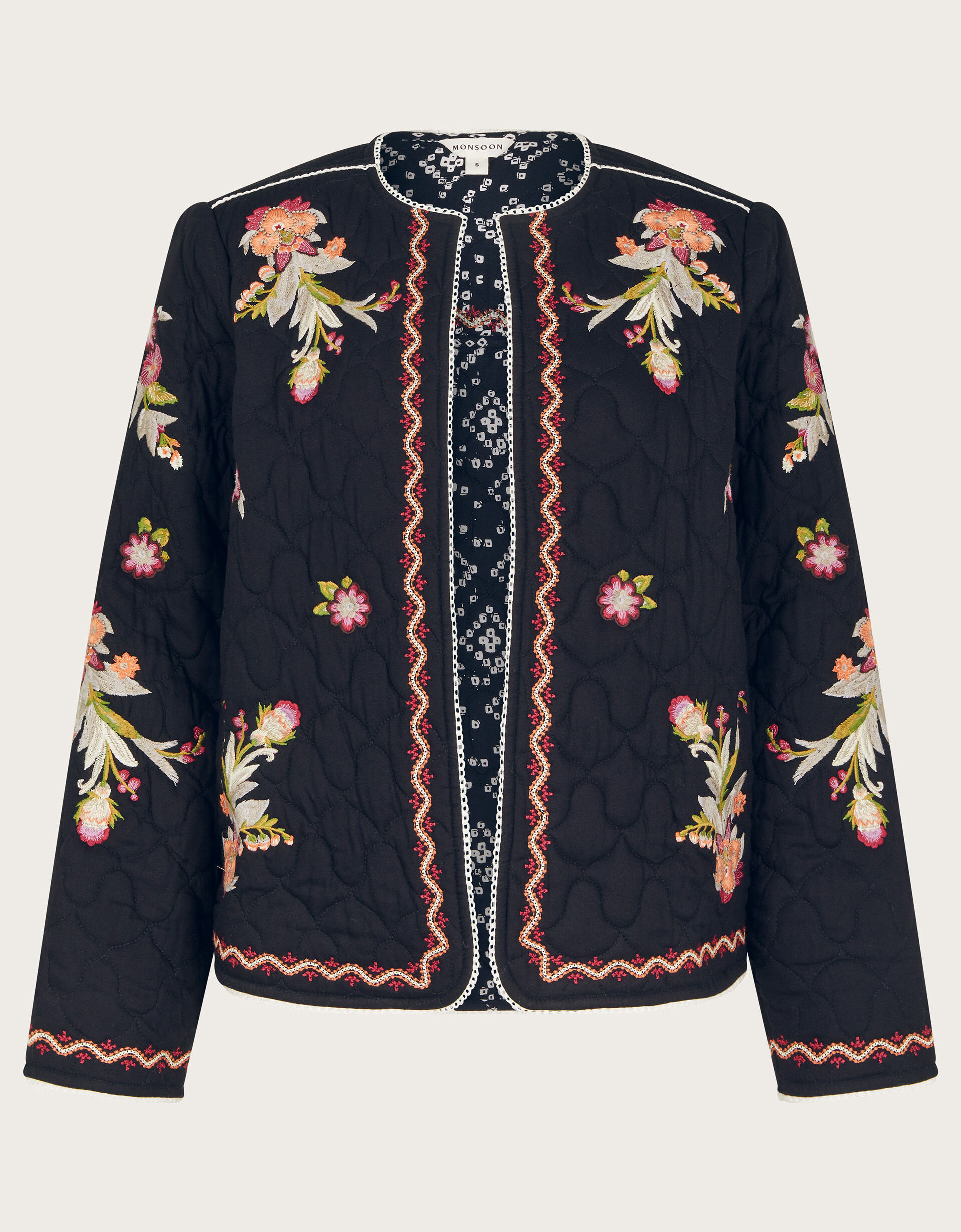 Elisha Floral Embroidered Quilted Jacket Black | Women's Jackets ...