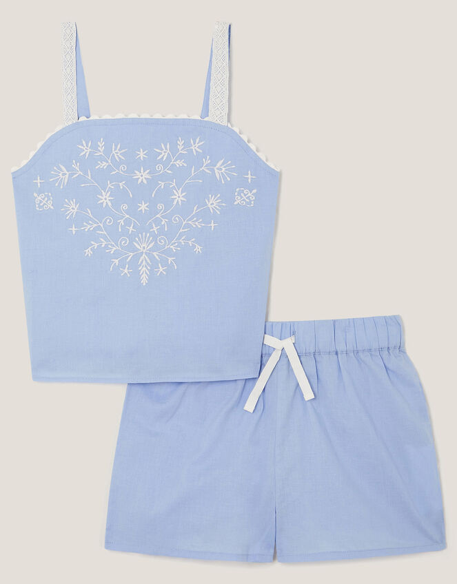Embroidered Top and Shorts Pyjama Set Blue | Nightwear & Slippers ...