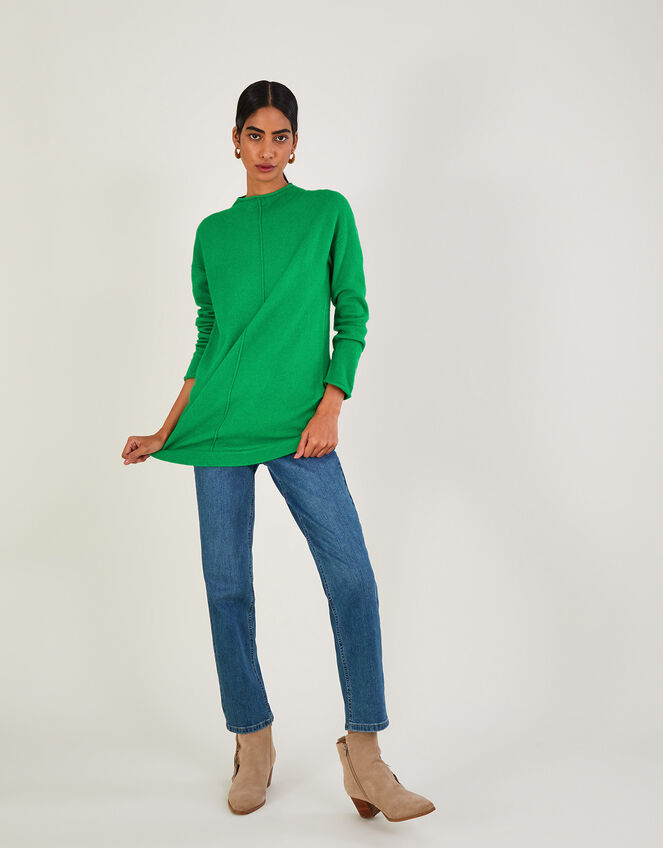 High Neck Longline Jumper with Recycled Polyester Green | Jumpers ...