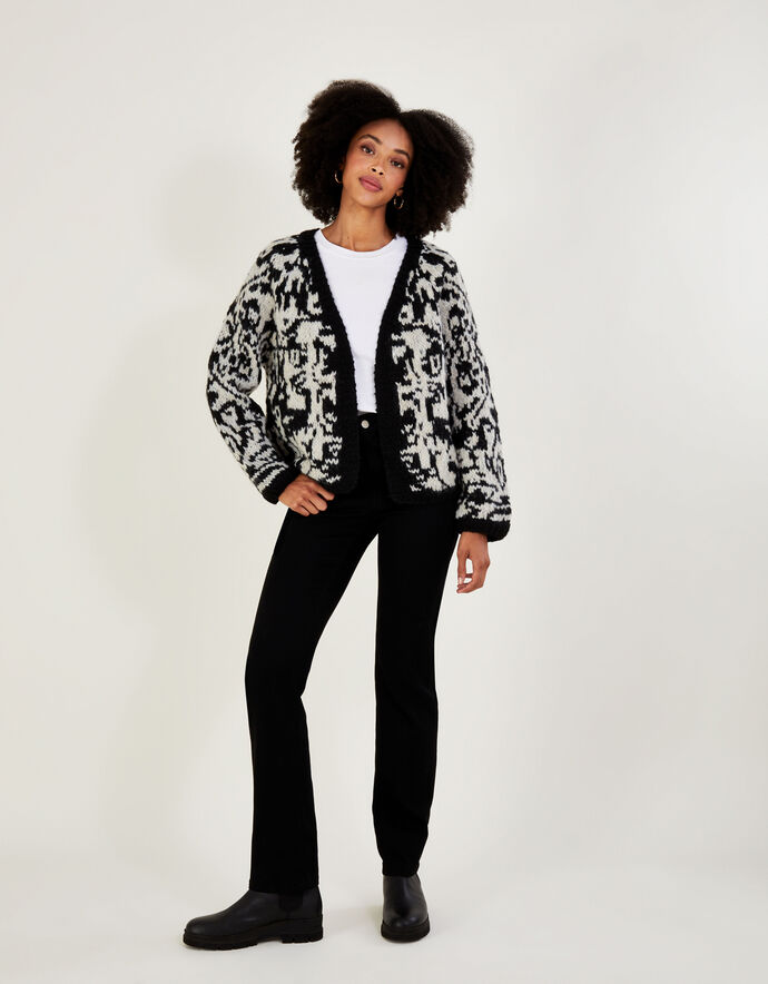 Handknit Jacquard Cardigan with Recycled Polyester Black | Cardigans ...