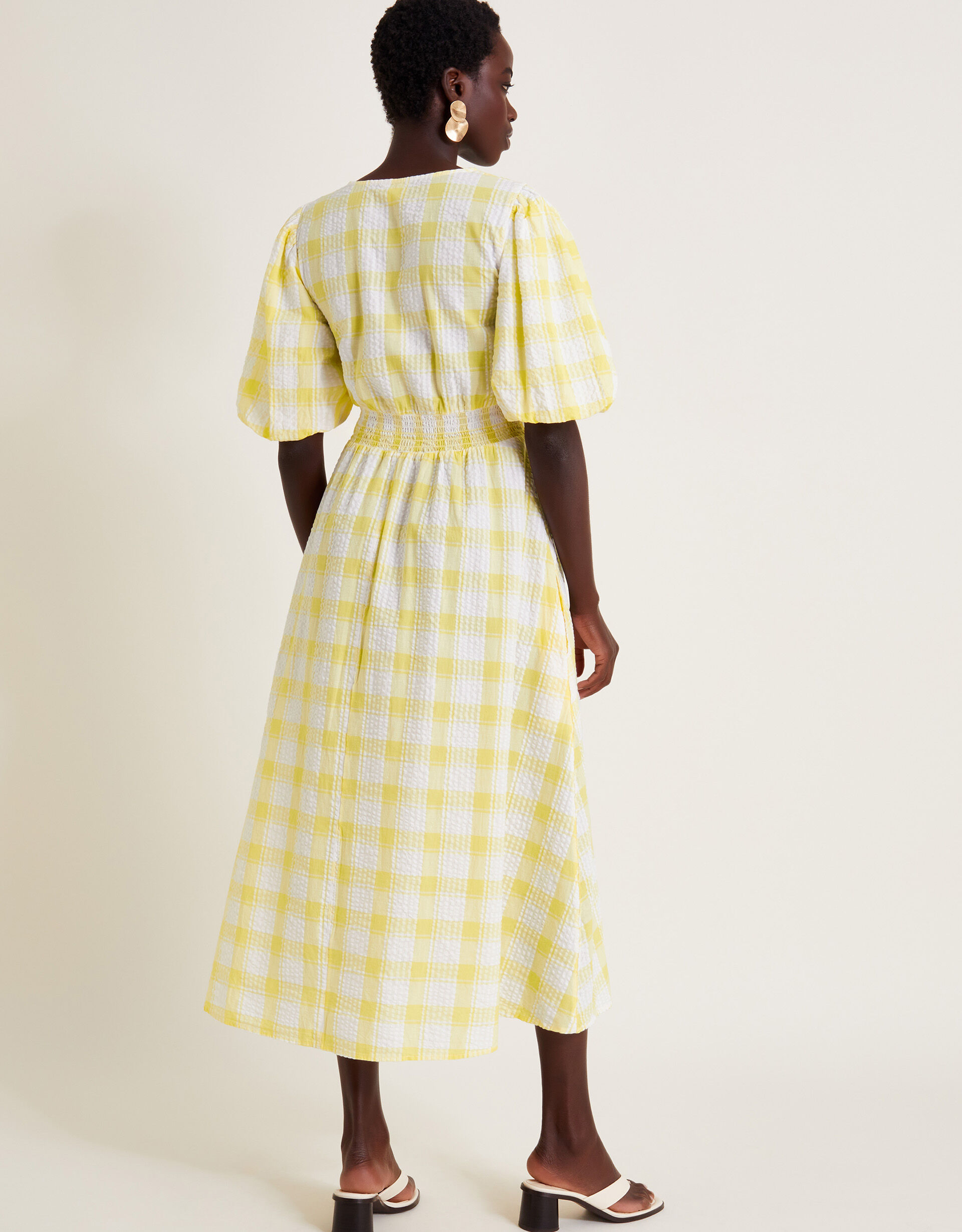 Zola Gingham Short Sleeve Midi Dress Yellow