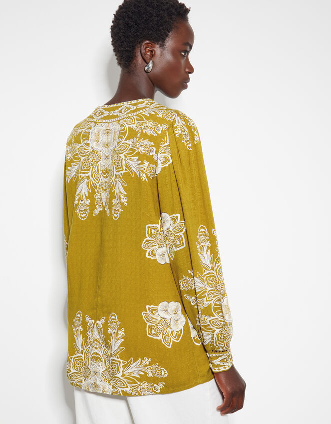 Tillie V-Neck Floral Border Print Blouse Green | Tops & T-shirts ...