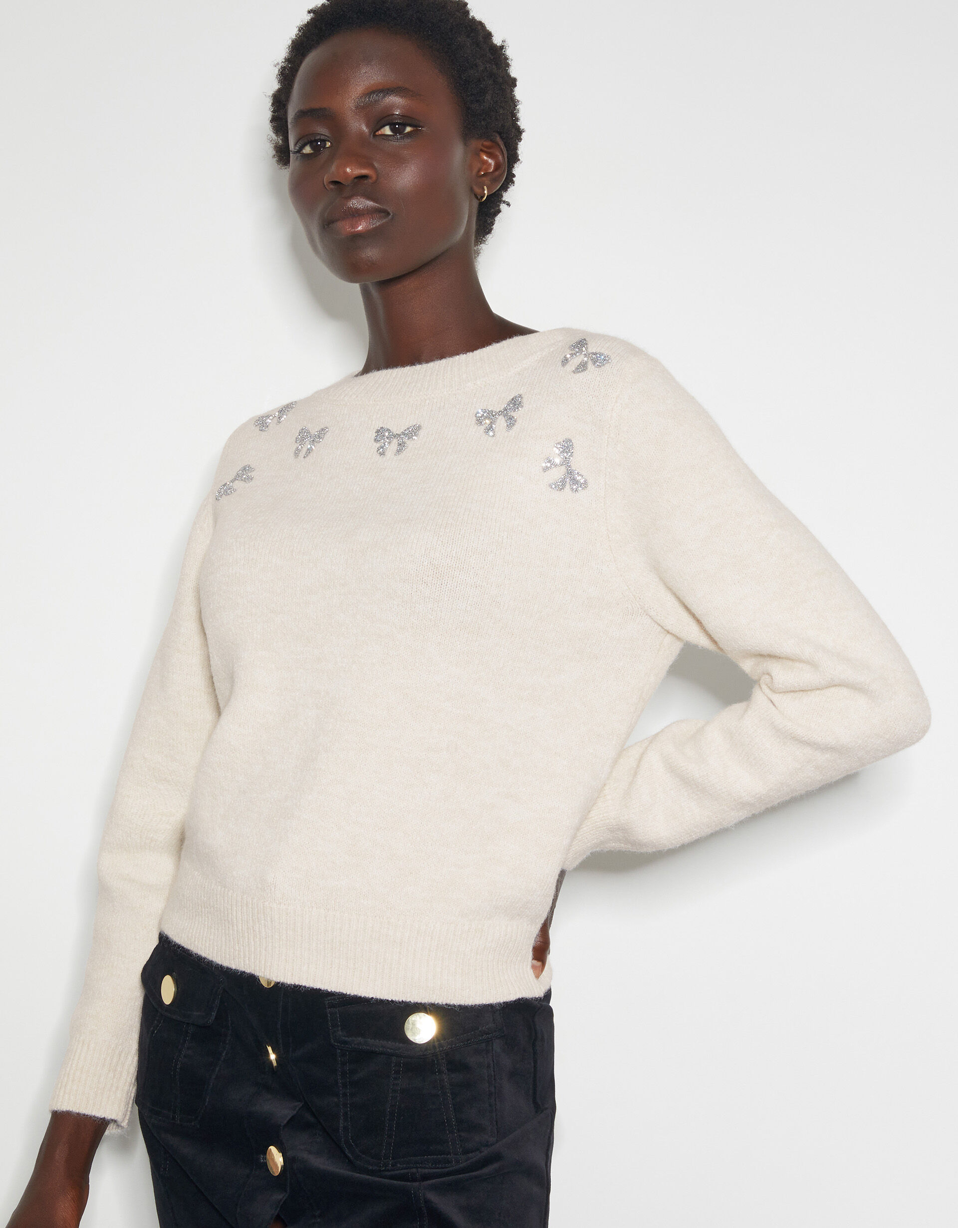 Mal Glitter Bow Jumper Ivory | Jumpers | Monsoon UK.