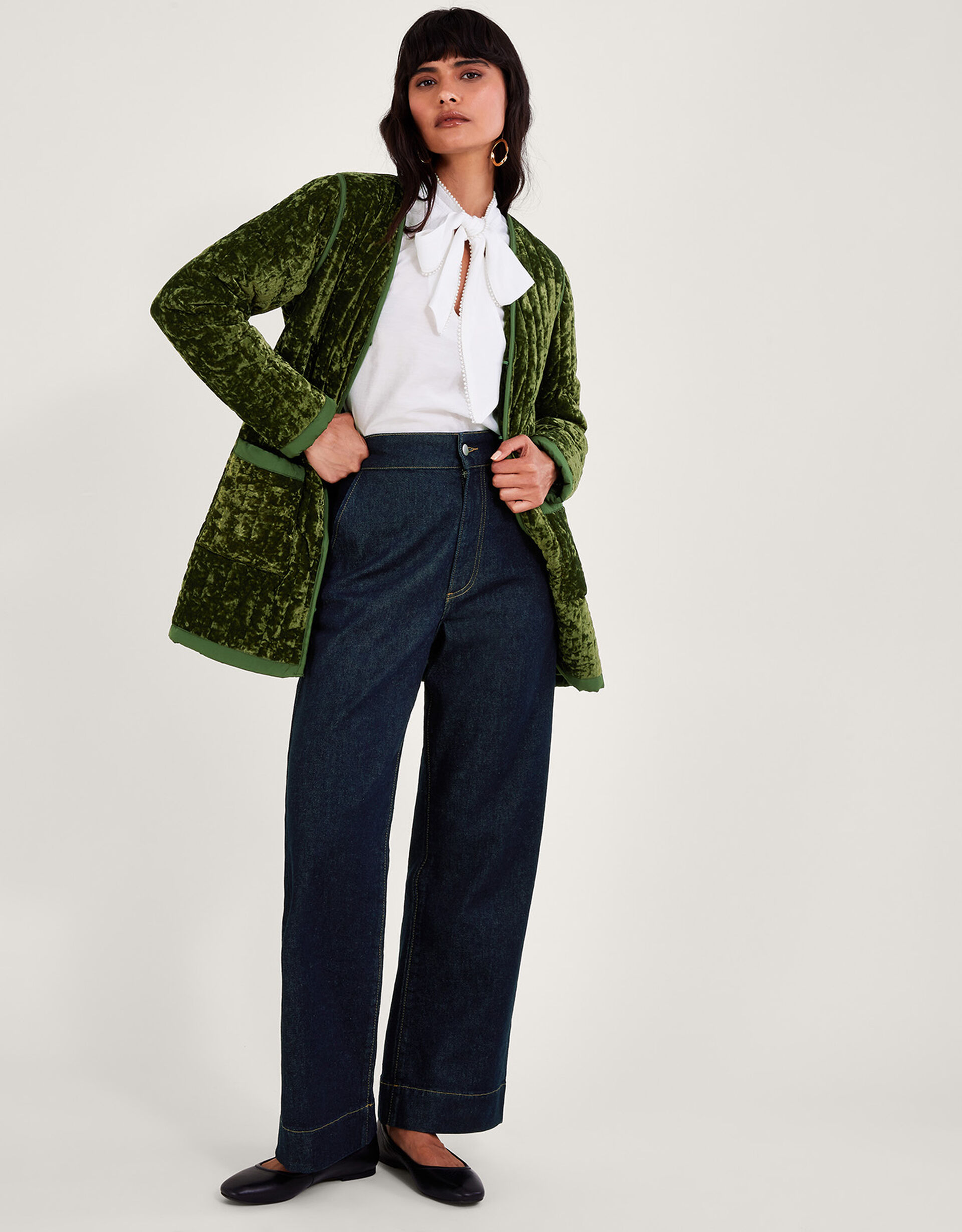 Velvet Quilted Jacket Green