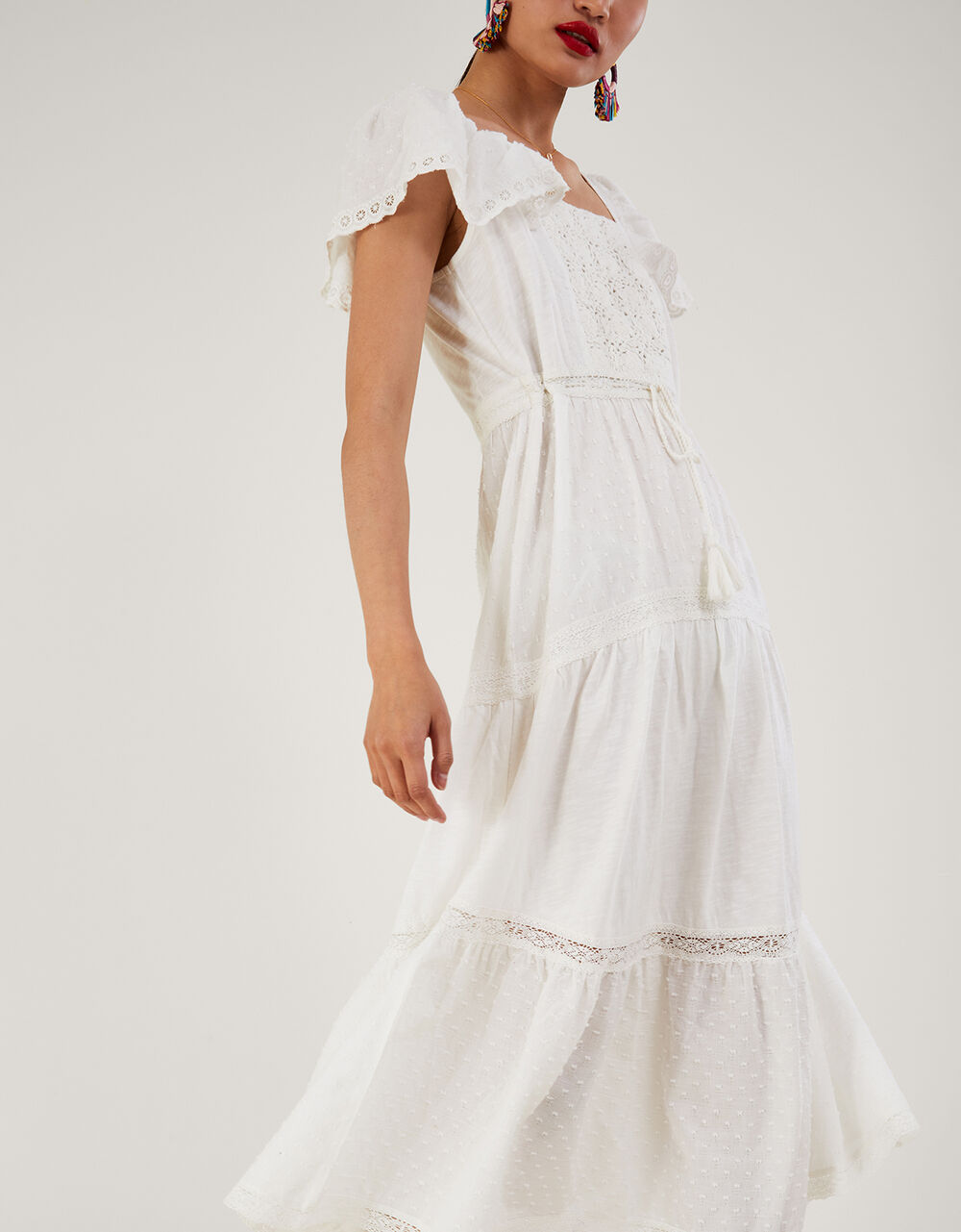 Woven Mixed Fabric Midi Dress White | Maxi Dresses | Monsoon UK.