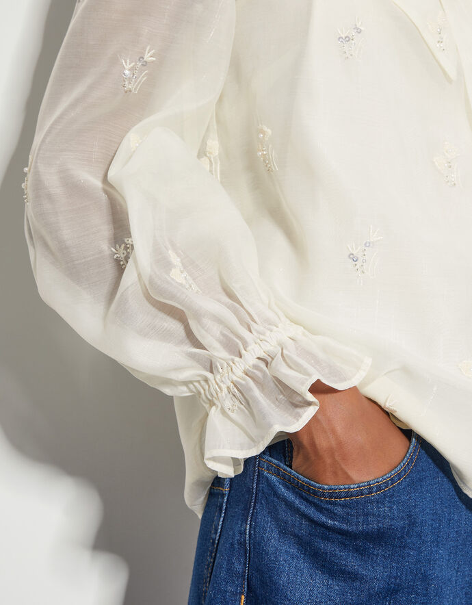 Mae Organza Pussybow Blouse Ivory