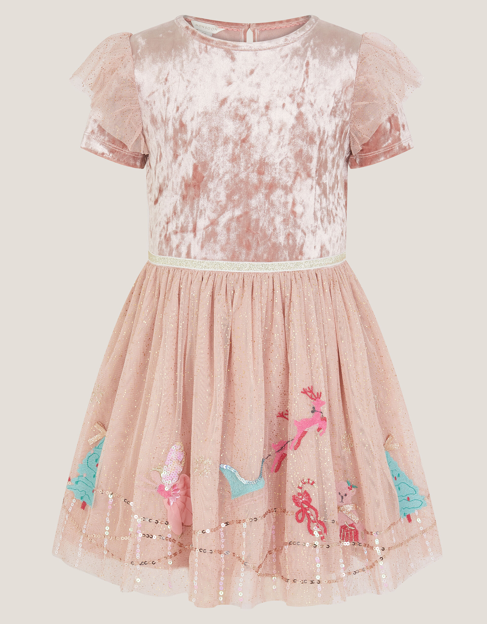 Christmas Scene Velvet Disco Dress Pink