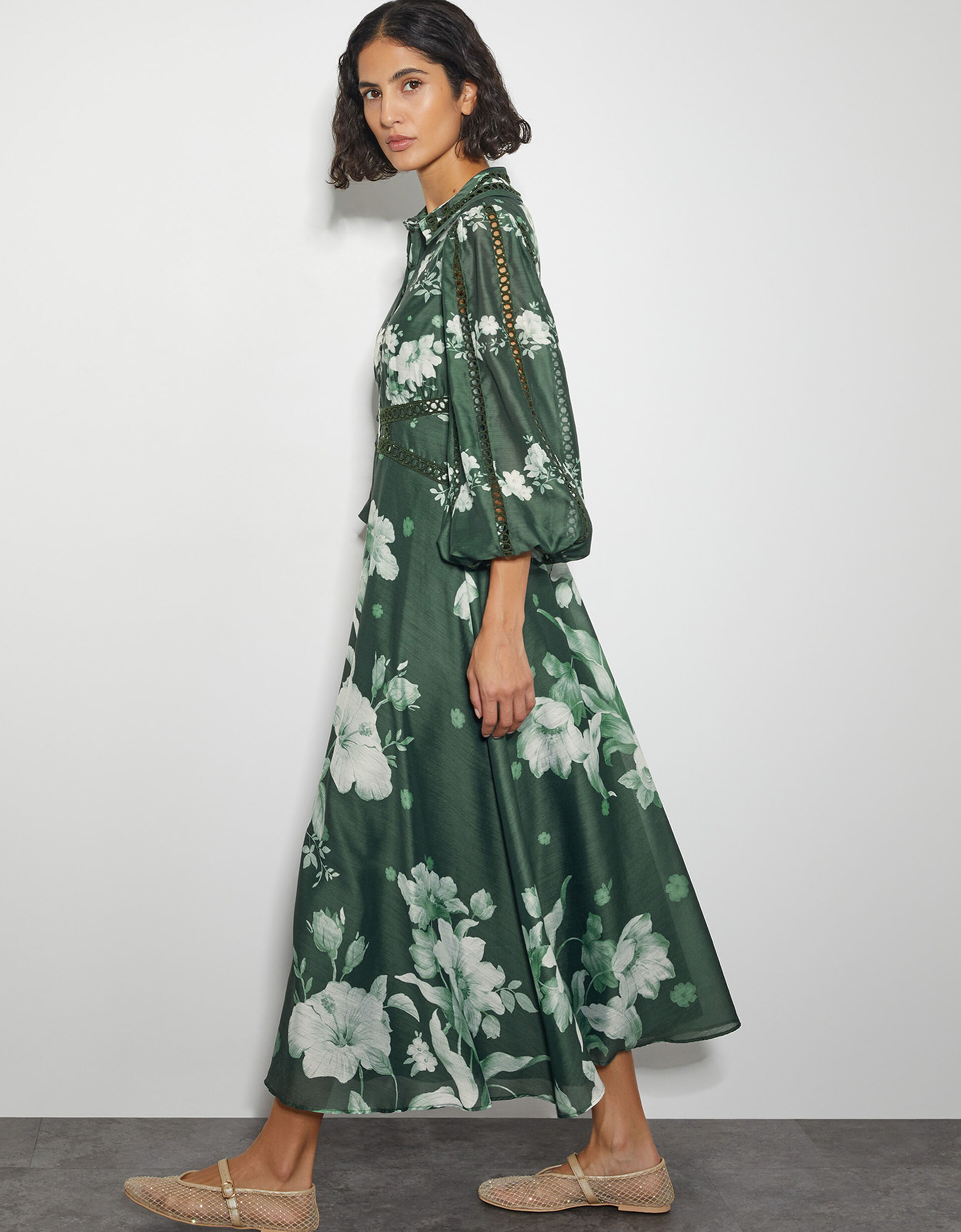 Amari Floral Midi Shirt Dress Green