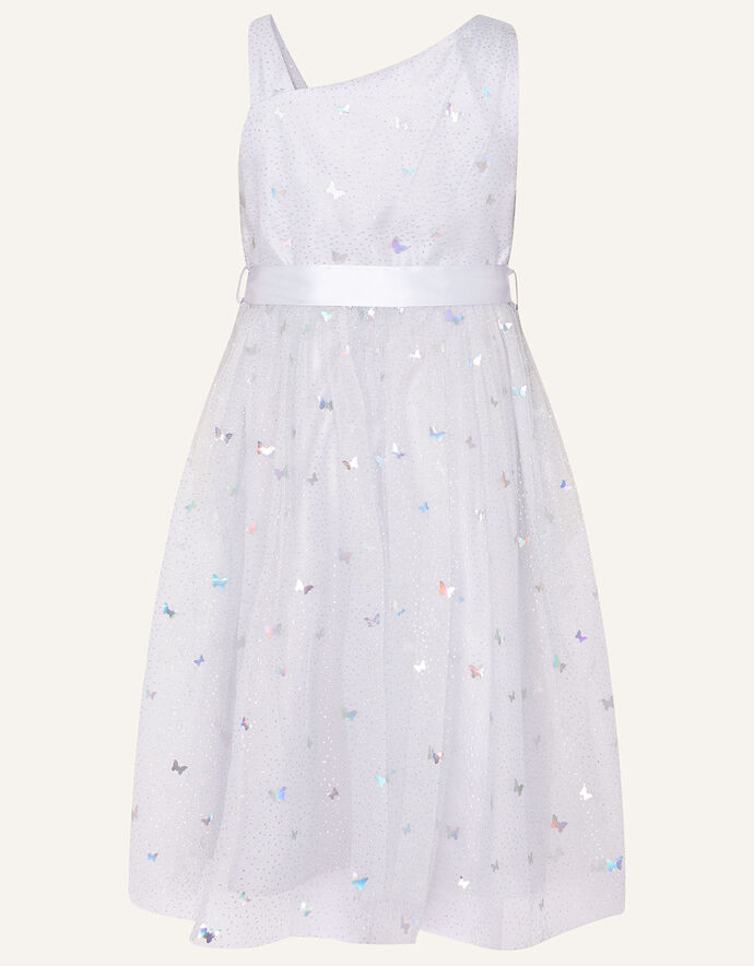 Bonnie Butterfly One-Shoulder Net Dress Grey