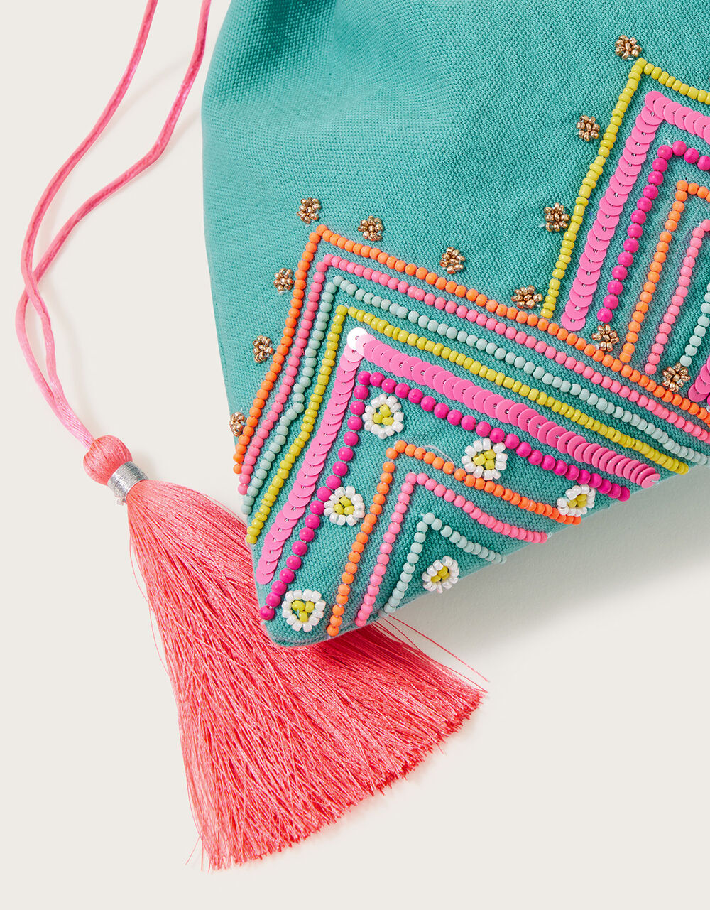 Festival Fun Beaded Drawstring Bag