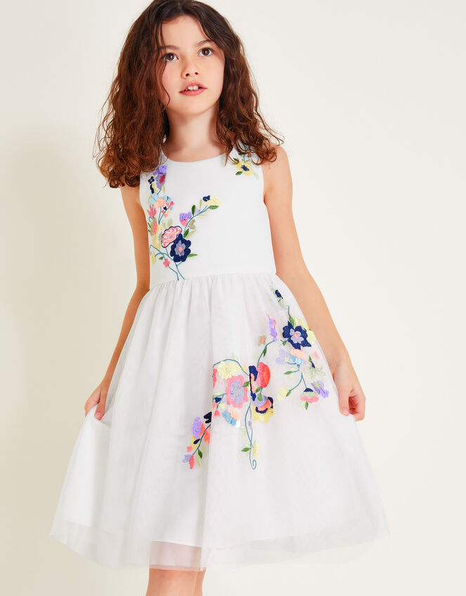 Fiorella Embroidered Scuba Dress Ivory | Girls' Dresses | Monsoon UK.