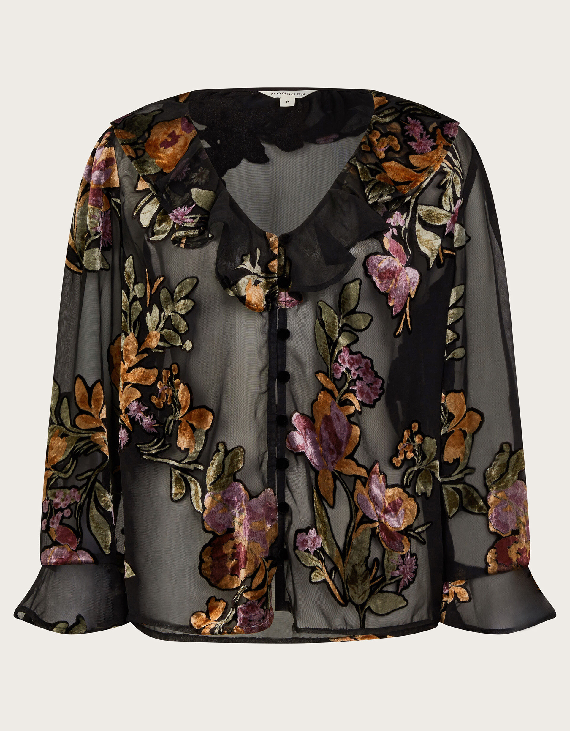 Ariella Floral Devore Blouse Black | Tops & T-shirts | Monsoon UK.