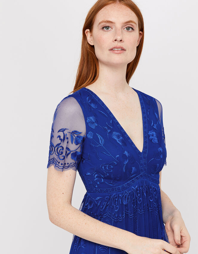 Valentina Embroidered Midi Dress Blue