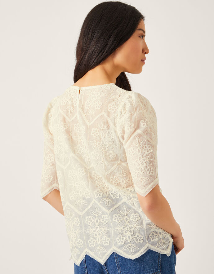Clara Sheer Embroidered Top Ivory | Tops & T-shirts | Monsoon UK.