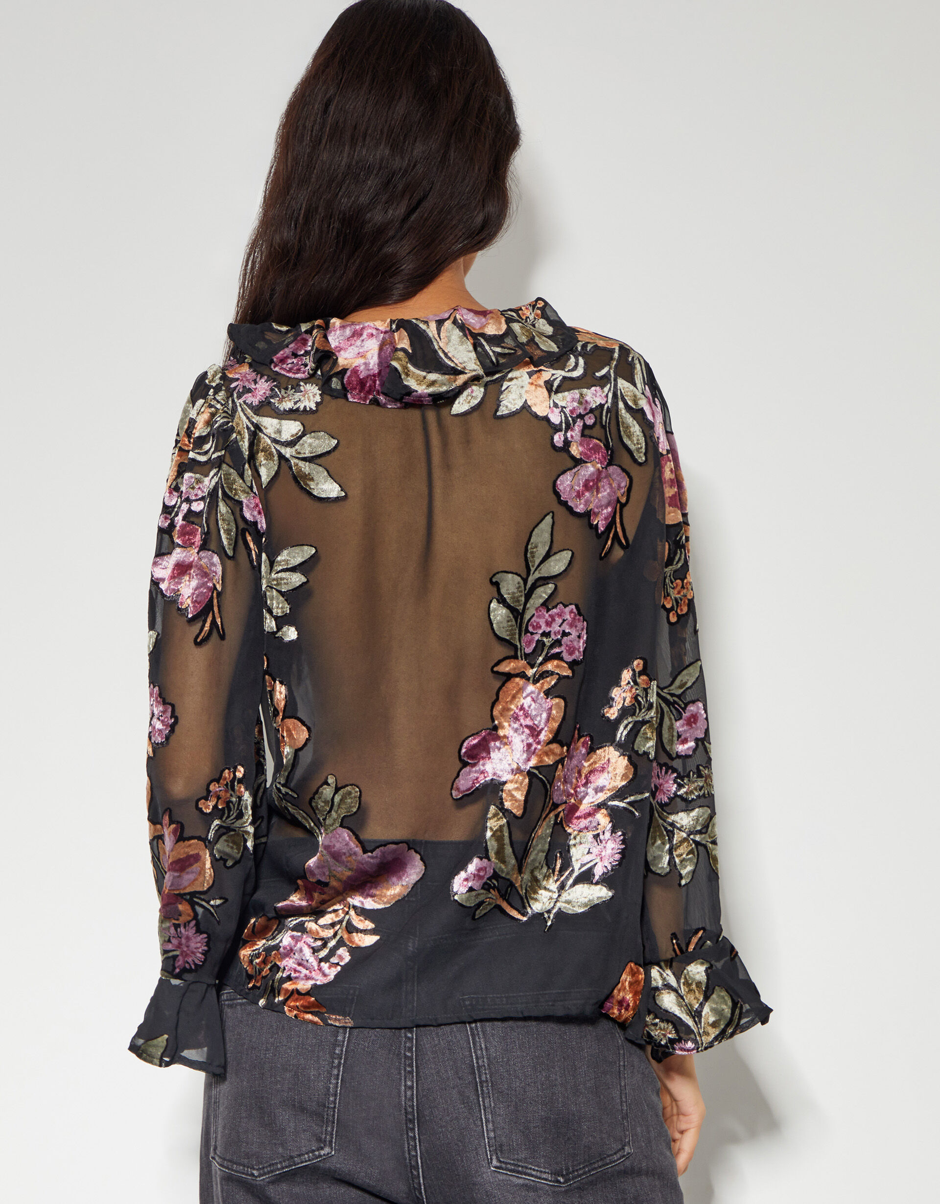 Ariella Floral Devore Blouse Black