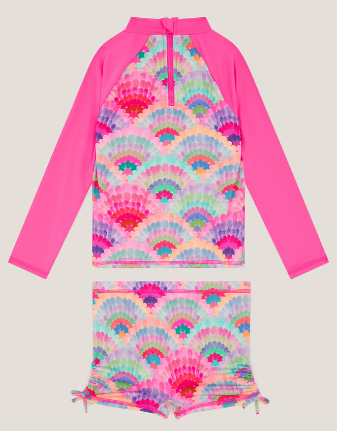 Rainbow Shell Print UPF50+ Long Sleeve Swim Set Pink | Girls' Beach ...