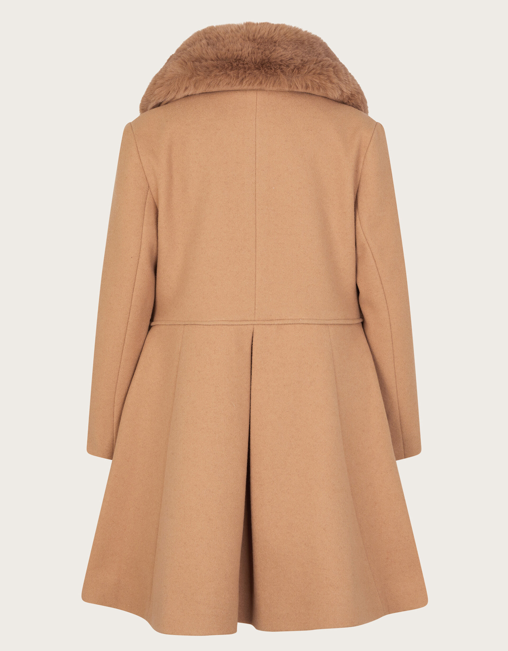 Faux Fur Collar Bow Swing Coat Camel | Girls' Coats & Jackets | Monsoon UK.