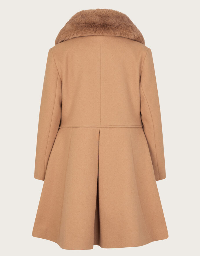 Faux Fur Collar Bow Swing Coat Camel | Girls' Coats & Jackets | Monsoon UK.