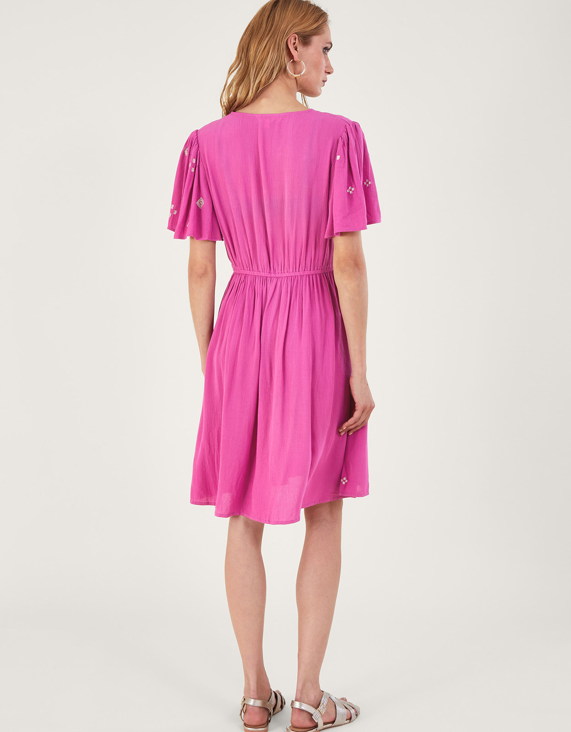Embroidered Crinkle Short Dress in LENZING™ ECOVERO™ Pink | Day Dresses ...