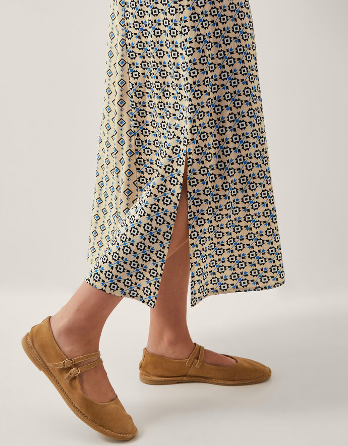 Jemmie Print Long Sleeve Midi Dress Ivory