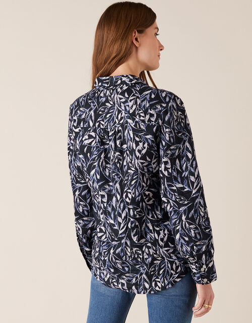 Phoenix Printed Shirt in Pure Linen Blue | Tops & T-shirts | Monsoon UK.