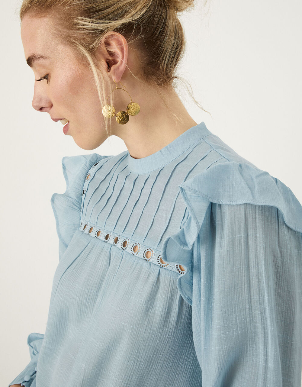 Lace Insert Blouse with LENZING™ ECOVERO™ Blue