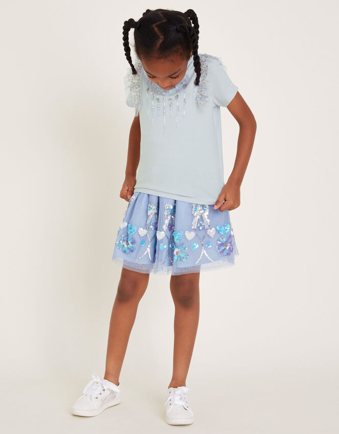 Sequin Embellished T-Shirt Blue | Girls' Tops & T-shirts | Monsoon UK.