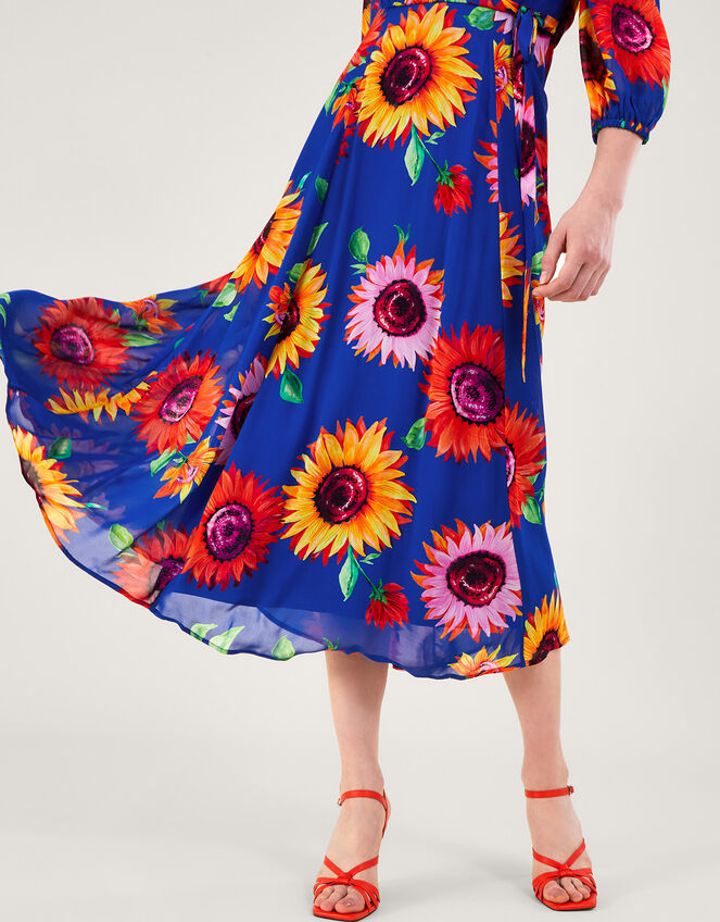Francesca Floral Print Wrap Dress in Sustainable Viscose Blue | Evening ...
