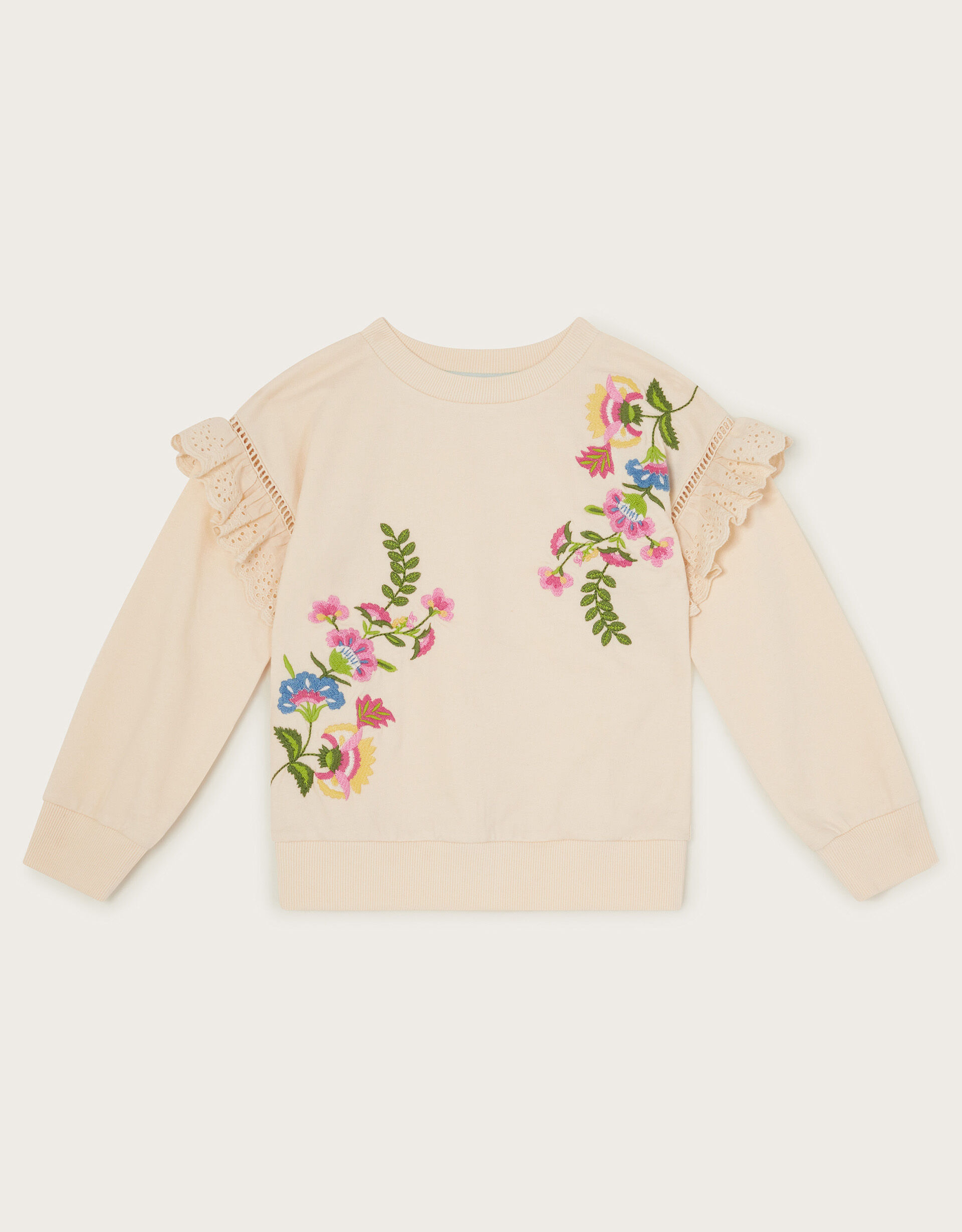 Floral Embroidered Ruffle Jumper Ivory | Girls' Cardigans | Monsoon UK.