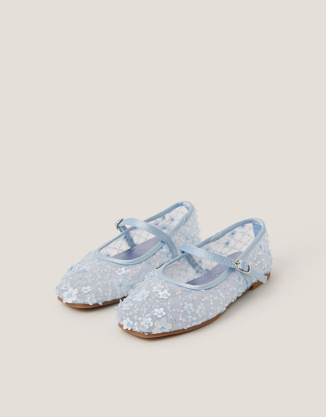 Flower Sparkle Mesh Ballet Flats Blue | Girls' Flat Shoes | Monsoon UK.