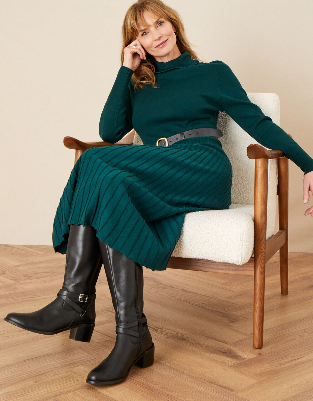 Lisa Leather Buckle Riding Boots Black