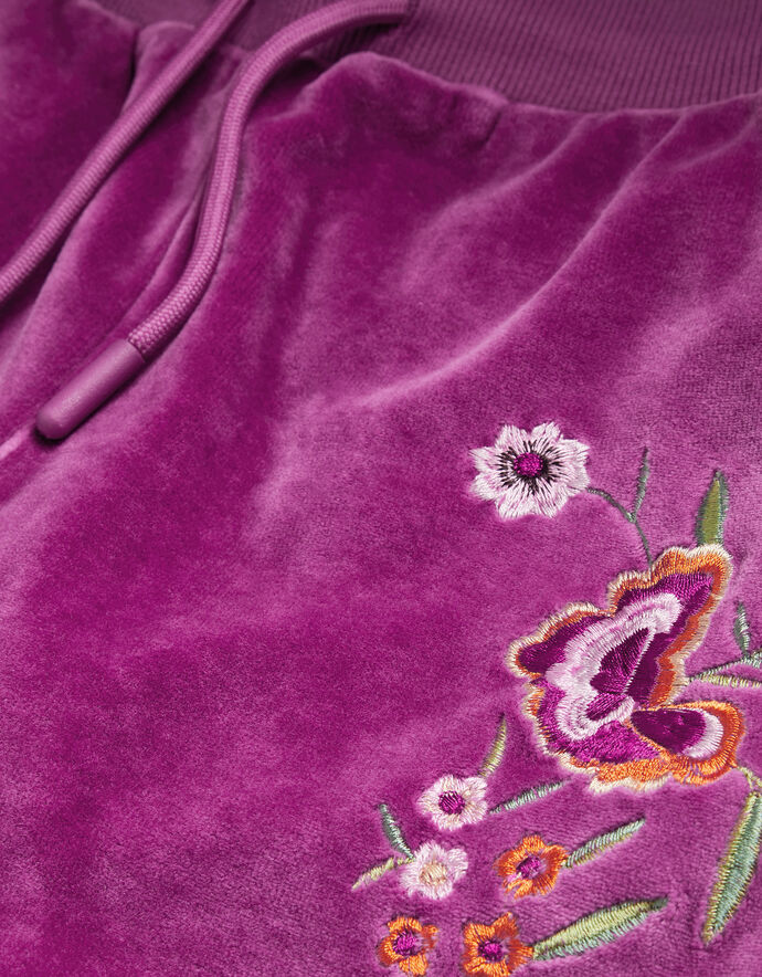 Embroidered Velour Joggers Purple