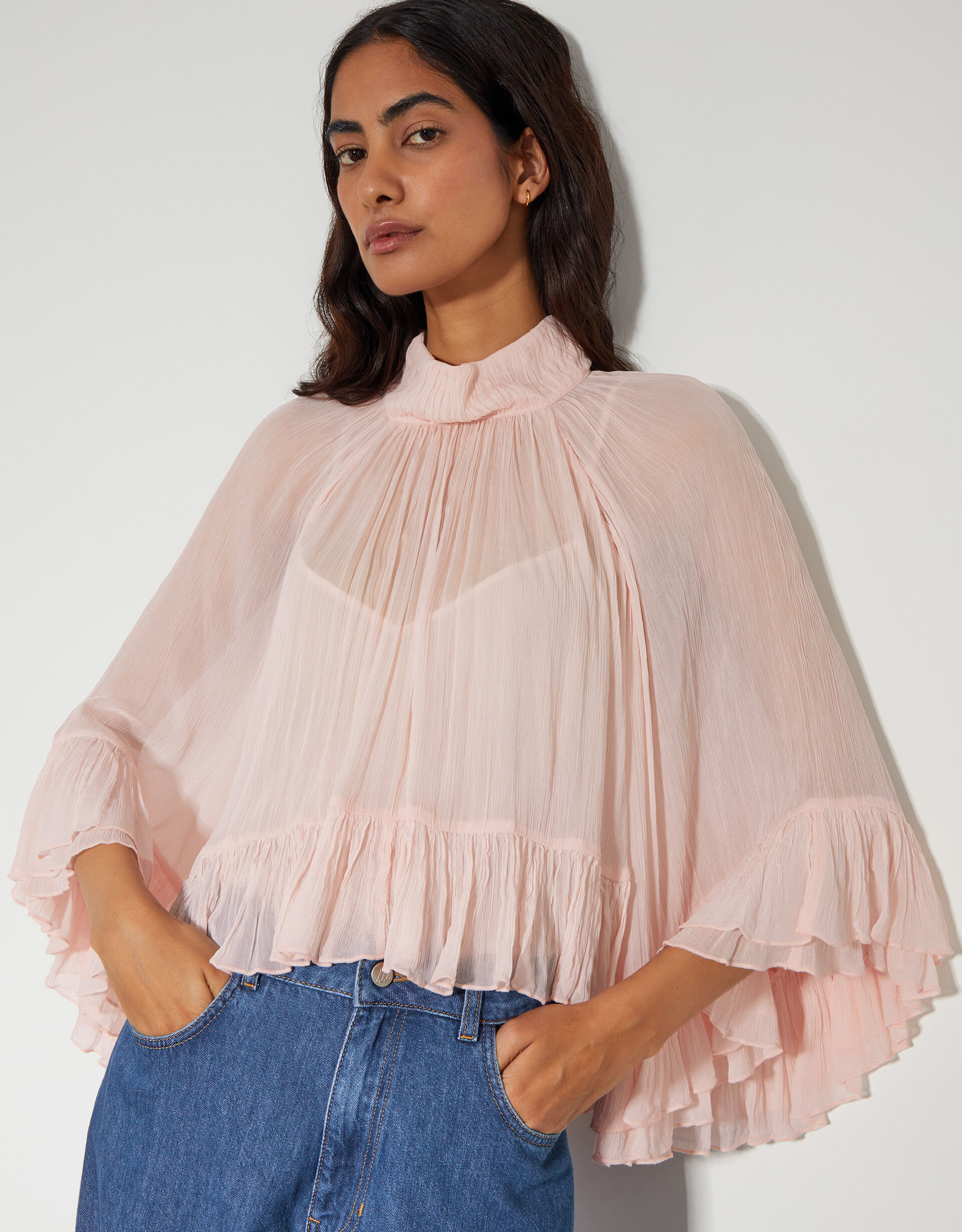 Renee Crinkle Ruffle Top Pink | Blouses & Shirts | Monsoon UK.