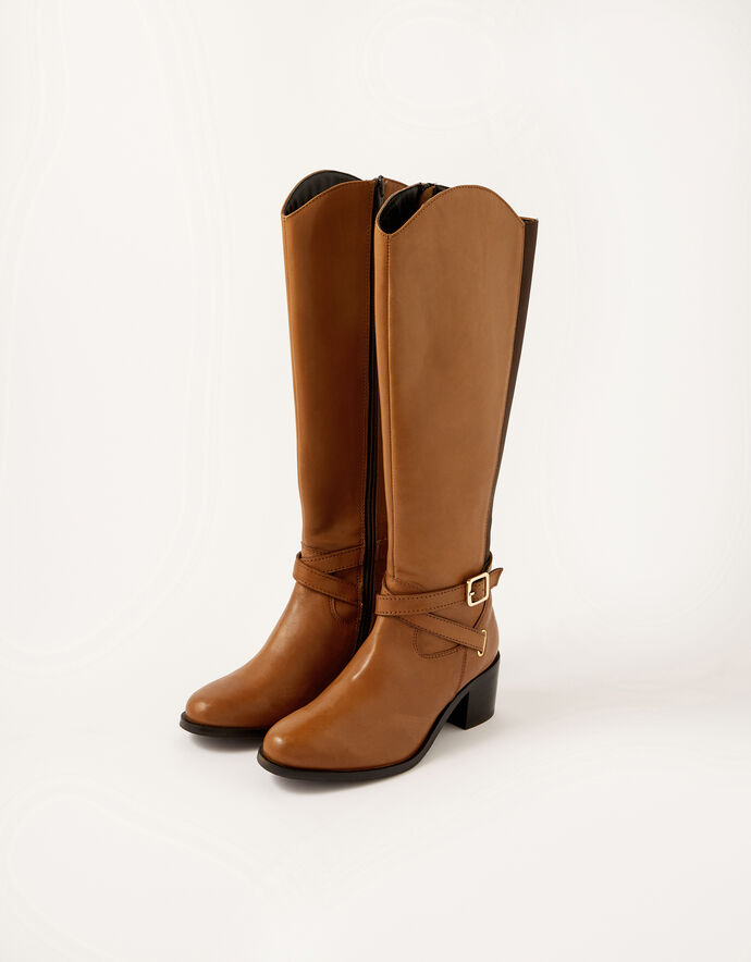 Lisa Leather Buckle Riding Boots Tan
