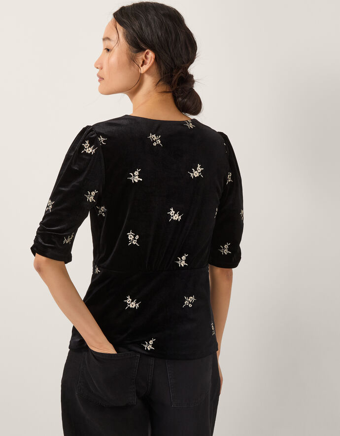 Erin Floral Lace Velvet Top Black