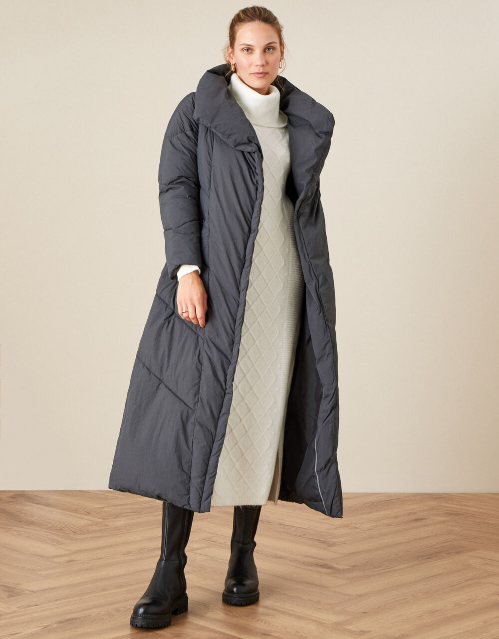 Mackenzie Padded Maxi Coat Grey | Coats & Jackets | Monsoon UK.