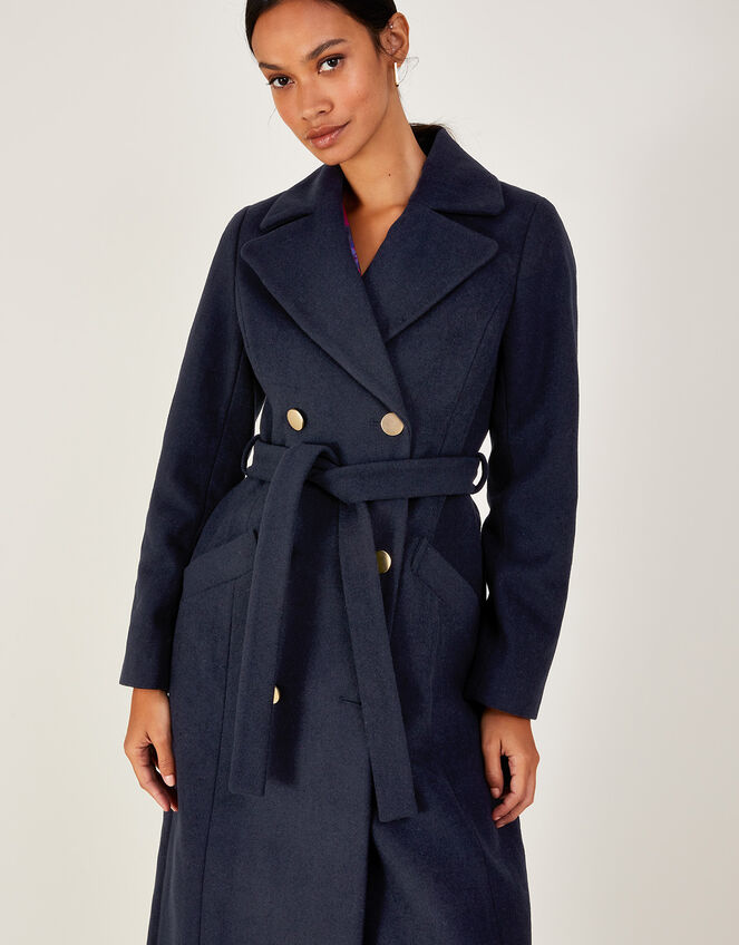Lola Belted Wool Trench Coat Blue | Women's Coats | Monsoon UK.