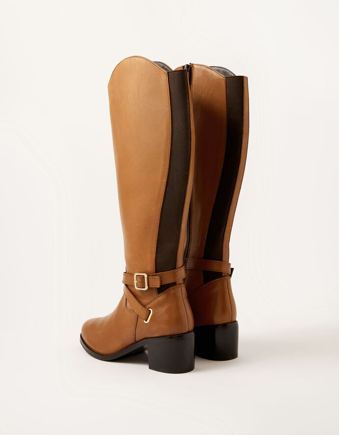 Lisa Leather Buckle Riding Boots Tan