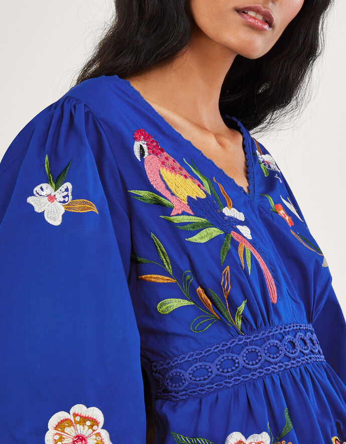 Ellie Embroidered Tiered Hem Dress Blue