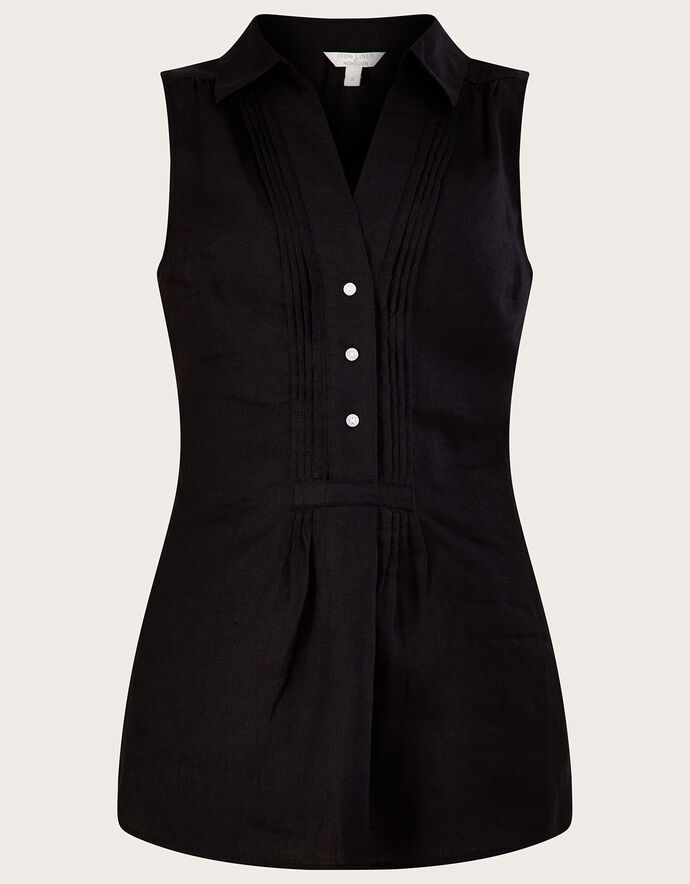 Beryl Longline Linen Tunic Top Black | Tops & T-shirts | Monsoon UK.