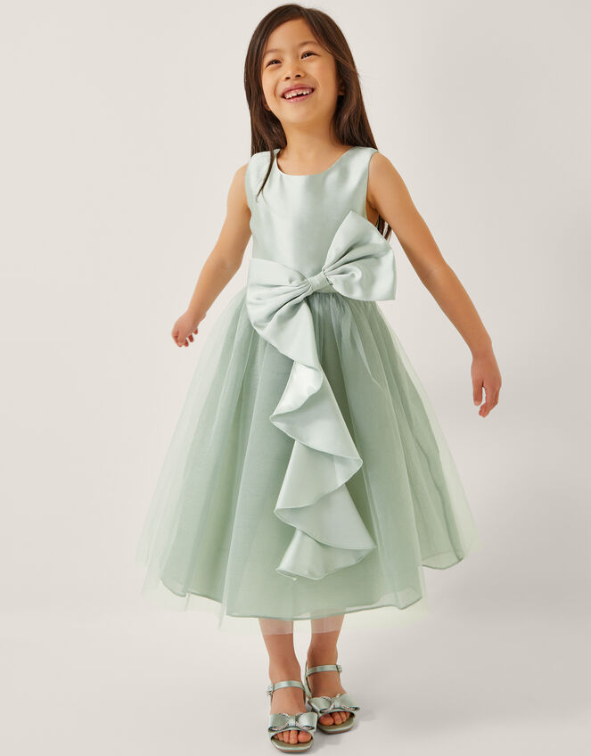 Waterfall Bow Tulle Dress Green | Girls' Dresses | Monsoon UK.